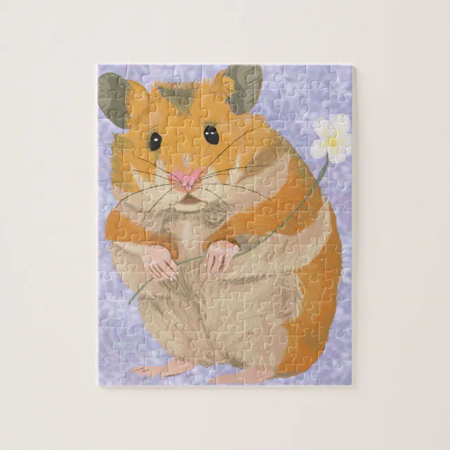Cute little Hamster holding a flower Jigsaw Puzzle | Zazzle