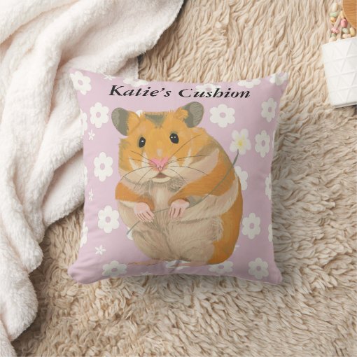 Cute little Hamster holding a flower Throw Pillow | Zazzle