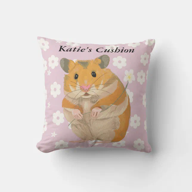 Cute little Hamster holding a flower Throw Pillow | Zazzle