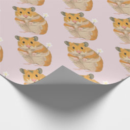 Cute little Hamster holding a flower Wrapping Paper | Zazzle