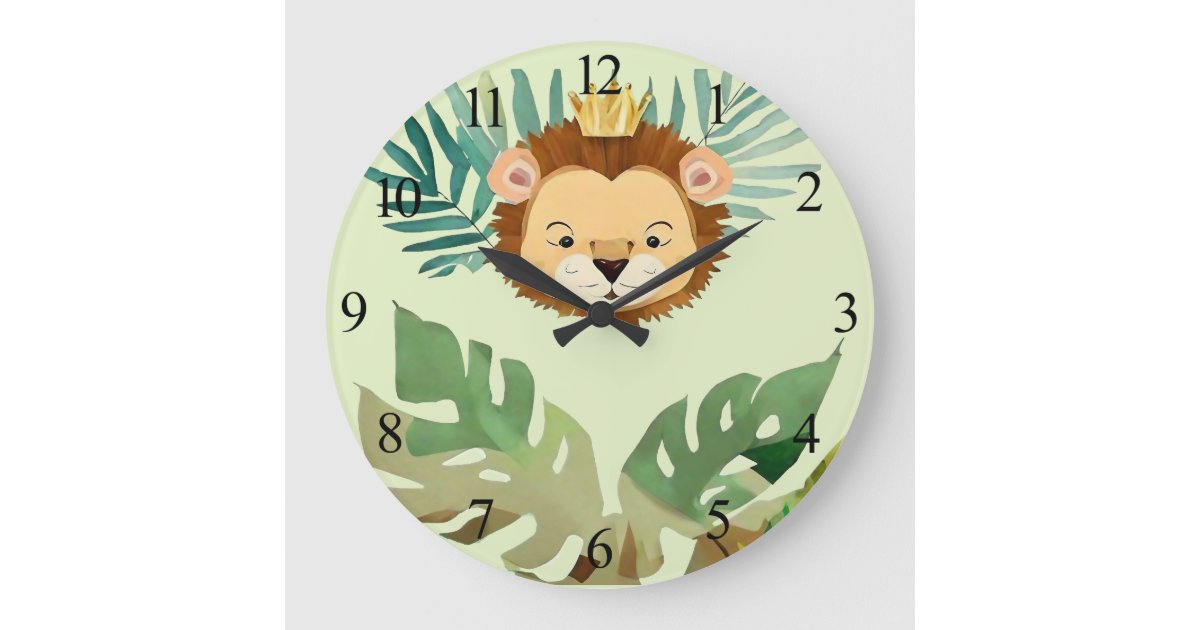 Cute Little Jungle Lion Birthday Large Clock | Zazzle
