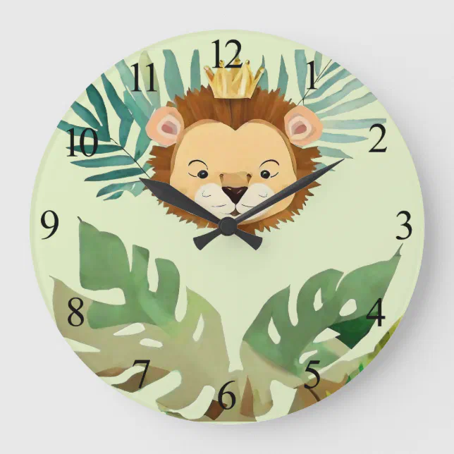 Cute Little Jungle Lion Birthday Large Clock | Zazzle
