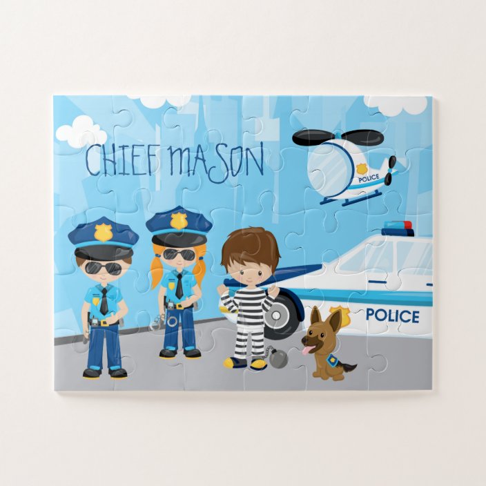 Cute Little Kid Cartoon Policeman with First Name Jigsaw Puzzle ...