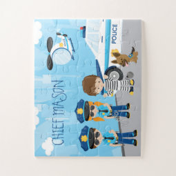 Cute Little Kid Cartoon Policeman with First Name Jigsaw Puzzle | Zazzle