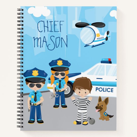 Cute Little Kid Cartoon Policeman with First Name Notebook | Zazzle.com