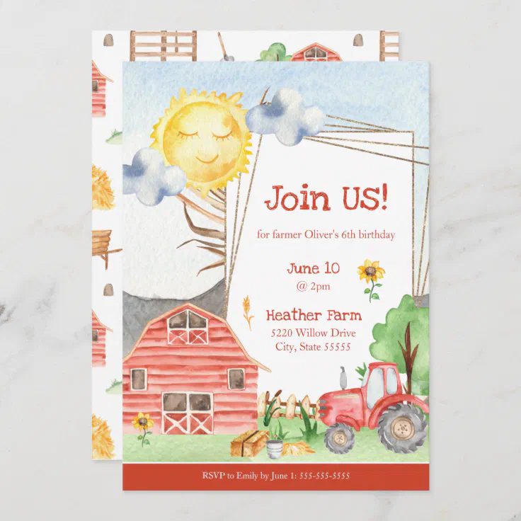 Cute Little Kids Farm Birthday Party Invitation | Zazzle