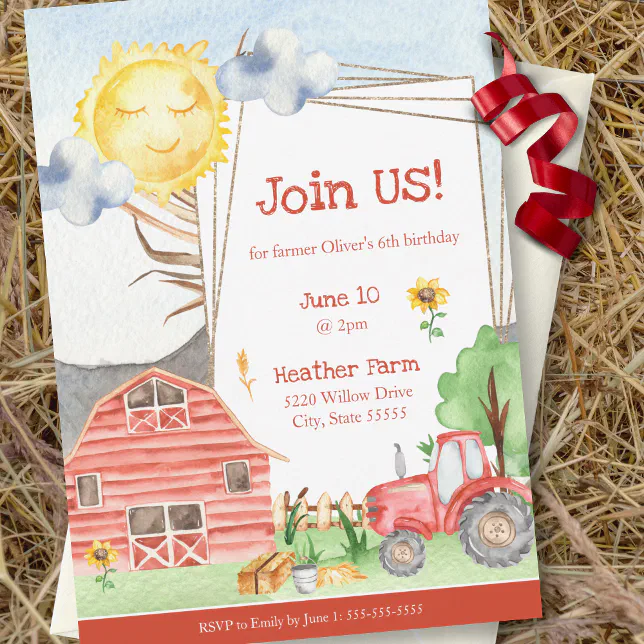 Cute Little Kids Farm Birthday Party Invitation | Zazzle