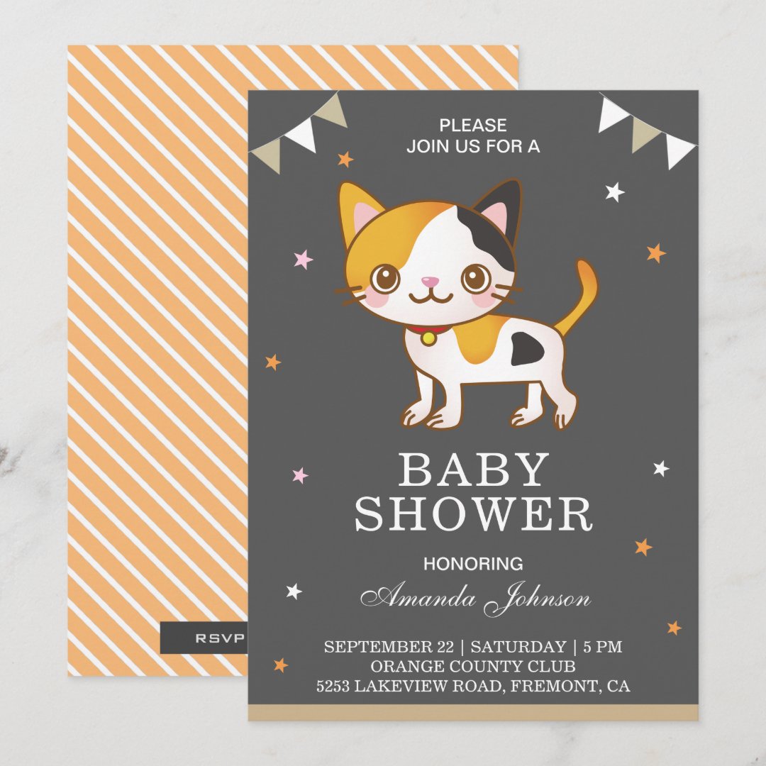 Cute Little Kitty Cat Baby Shower Invitation | Zazzle