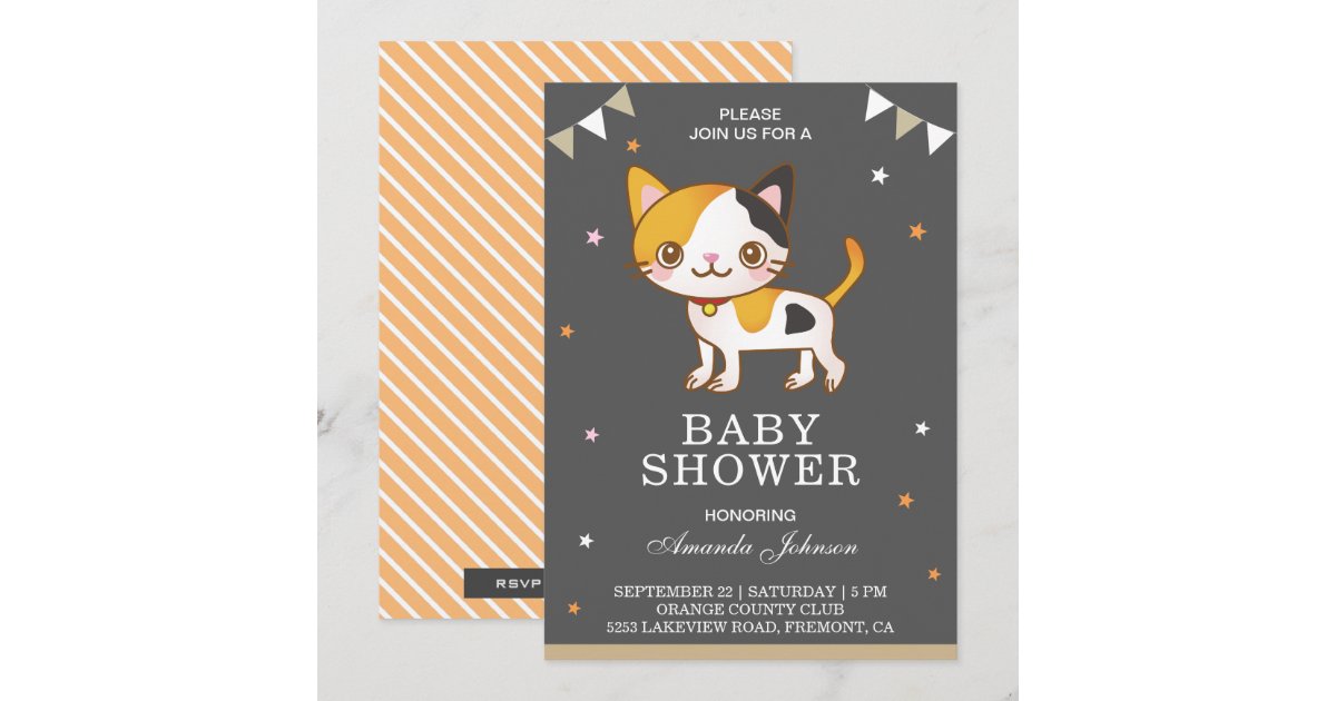 Cute Little Kitty Cat Baby Shower Invitation | Zazzle
