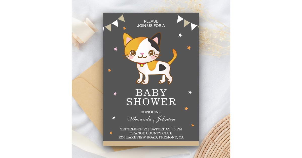 Cute Little Kitty Cat Baby Shower Invitation | Zazzle