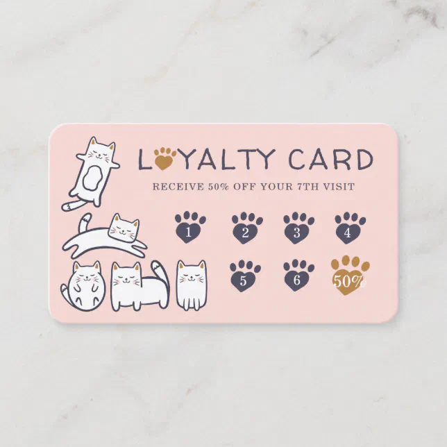 Cute Little Kitty Cat Pet Care & Grooming Loyalty Business Card | Zazzle