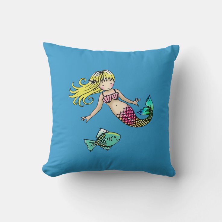 Cute Little Mermaid and Fish Pillow for Kids | Zazzle