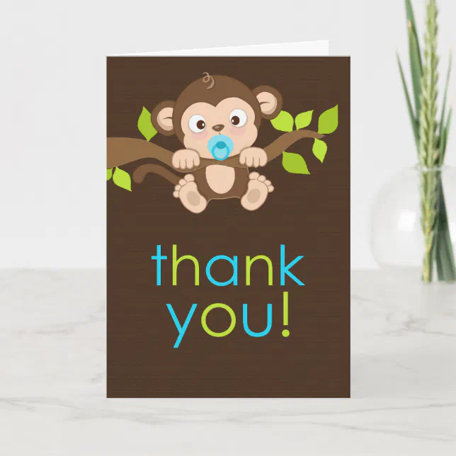 Cute Little Monkey Boy Thank You Card | Zazzle