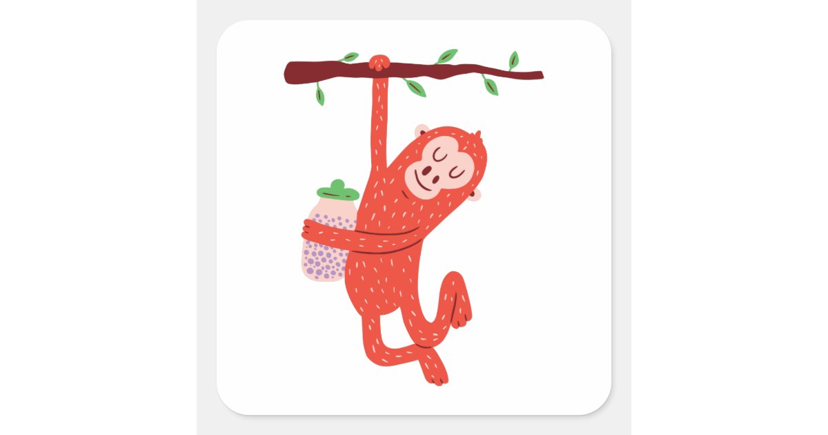 Cute Little Monkey Design Square Sticker | Zazzle
