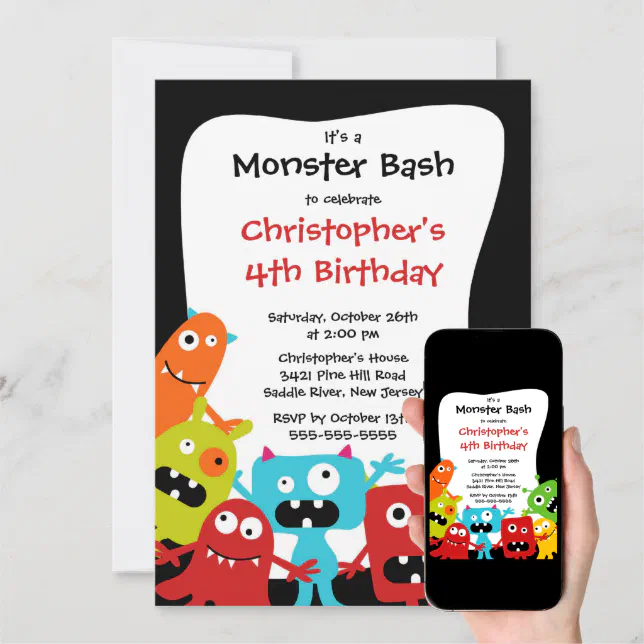 CUTE Little Monster Bash Birthday Party Invitation | Zazzle