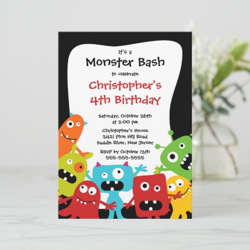 CUTE Little Monster Bash Birthday Party Invitation | Zazzle