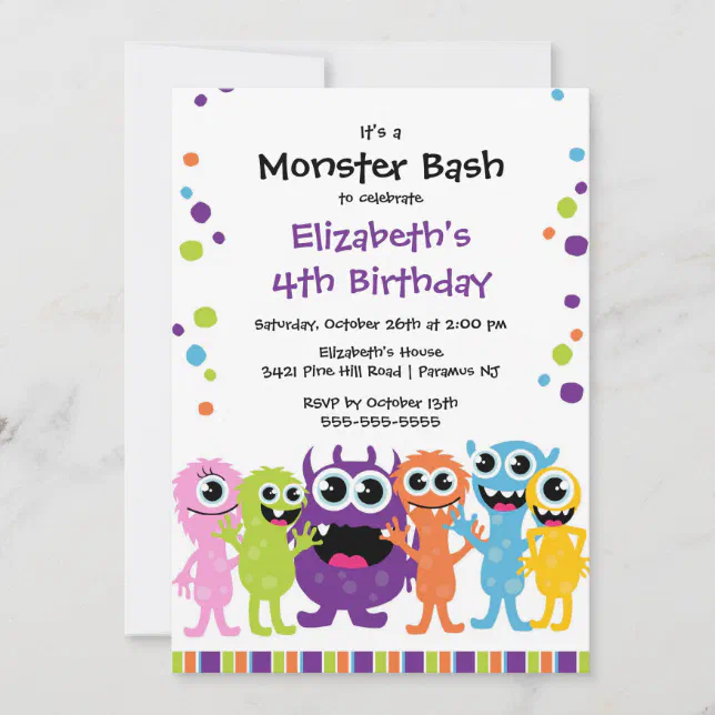 CUTE Little Monster Bash Birthday Party Invitation | Zazzle