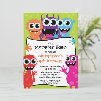 CUTE Little Monster Bash Birthday Party Invitation | Zazzle