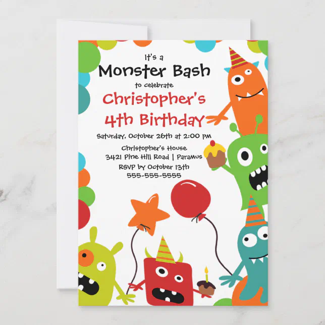 CUTE Little Monster Bash Birthday Party Invitation | Zazzle