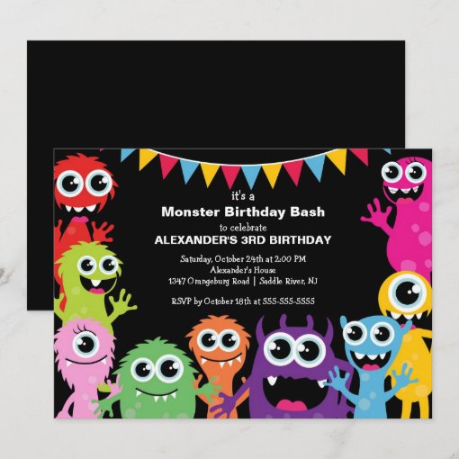 CUTE Little Monster Bash Birthday Party Invitation | Zazzle