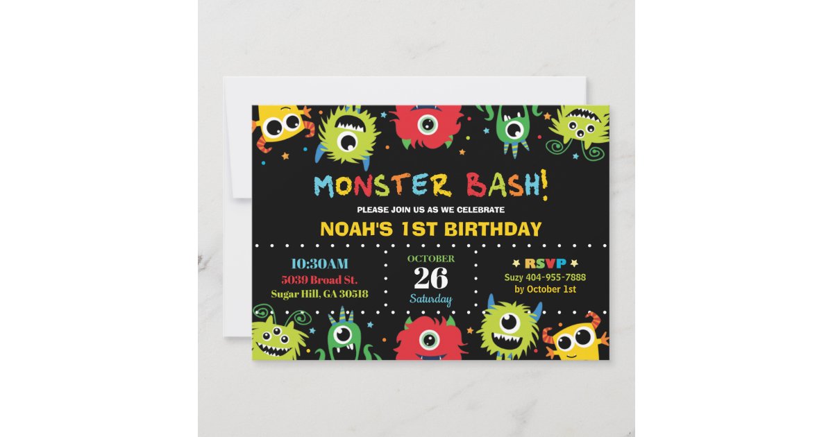 Cute Little Monster Bash Boy Birthday Invitation | Zazzle