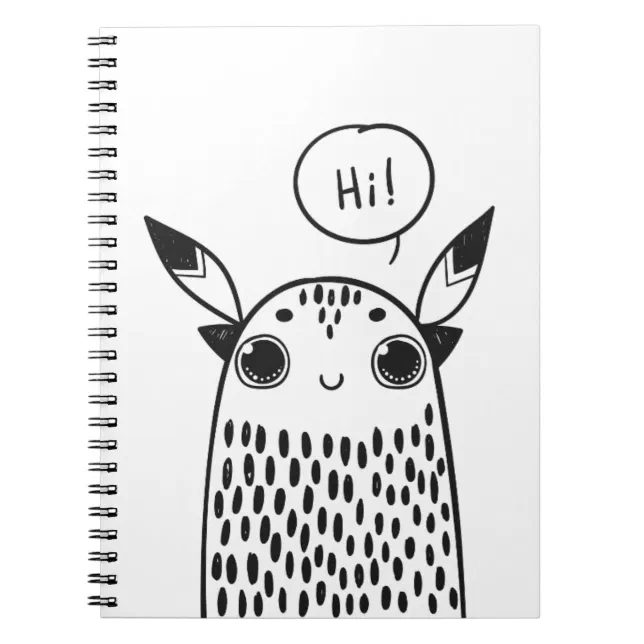 Cute Little Monster Black and White Illustrated Notebook | Zazzle