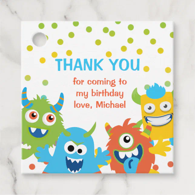Cute Little monster themed birthday Favor Tags | Zazzle