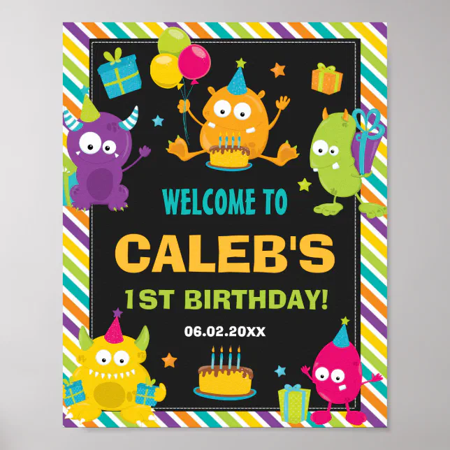 Cute Little Monsters 1st Birthday Party Welcome Poster | Zazzle