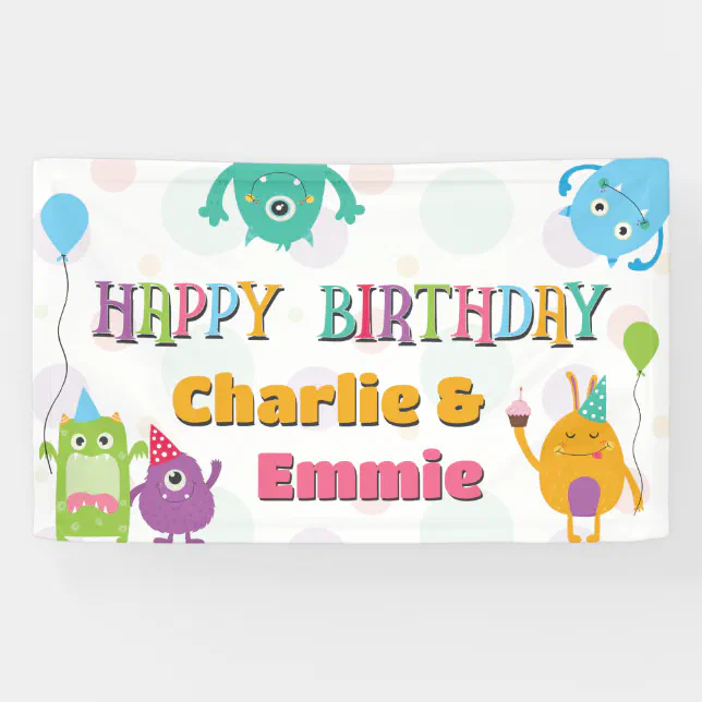 Cute Little Monsters Birthday Party, Any Age Banner | Zazzle