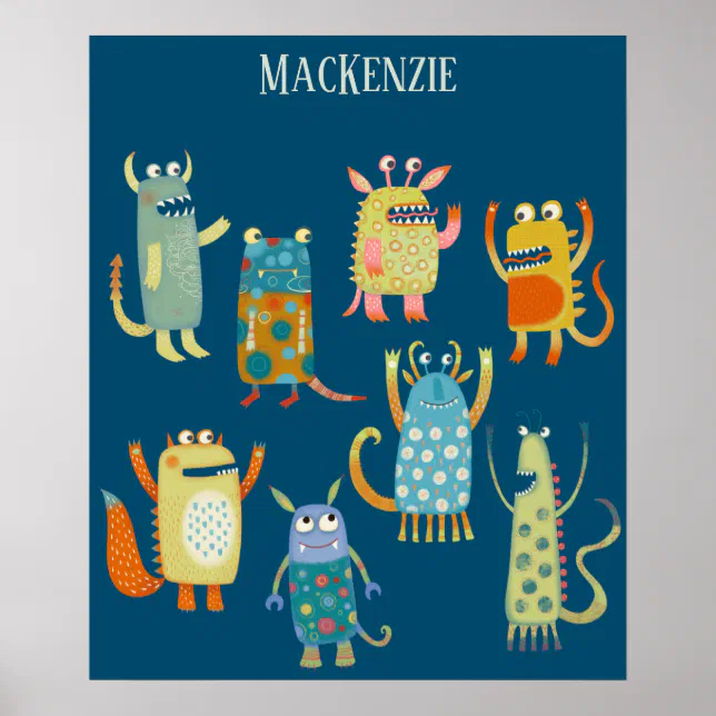 Cute Little Monsters Personalized Poster | Zazzle