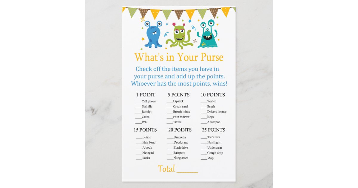 Cute Little Monsters What's in your purse game | Zazzle
