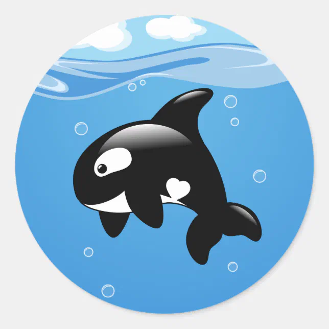 Cute Little Orca on Aqua Classic Round Sticker | Zazzle