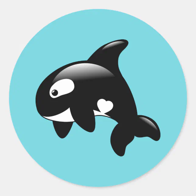 Cute Little Orca on Aqua Classic Round Sticker | Zazzle