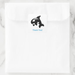 Cute Little Orca Thank You Square Sticker | Zazzle
