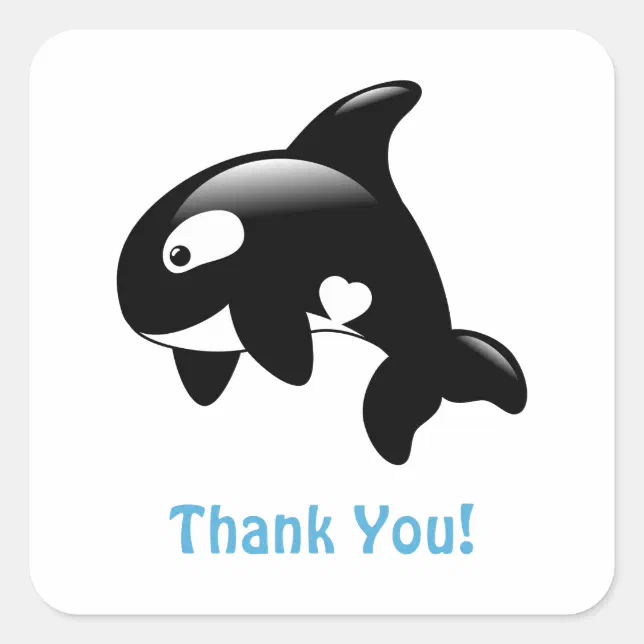 Cute Little Orca Thank You Square Sticker | Zazzle