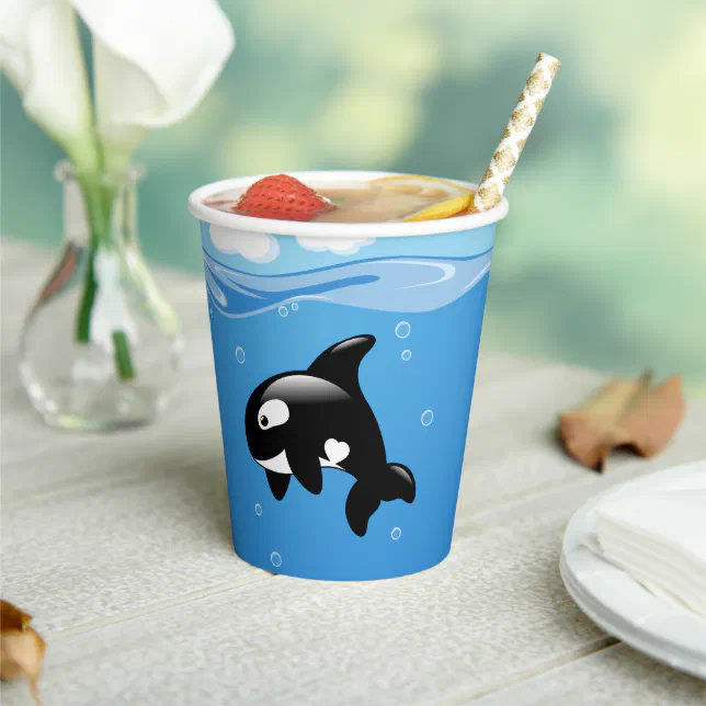 Cute Little Orca Whale in Ocean Paper Cups | Zazzle