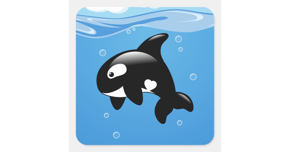 Cute Little Orca Whale in Ocean Square Sticker | Zazzle
