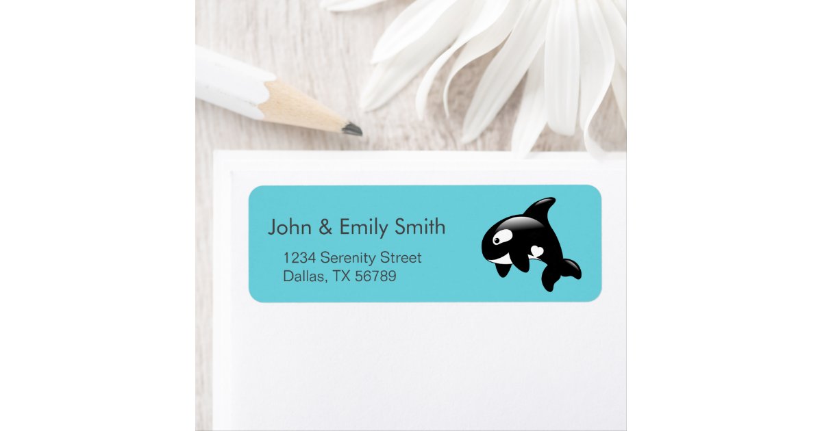 Cute Little Orca Whale on Aqua Label | Zazzle