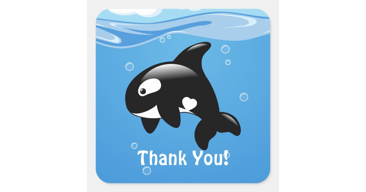 Cute Little Orca Whale Thank You Square Sticker | Zazzle