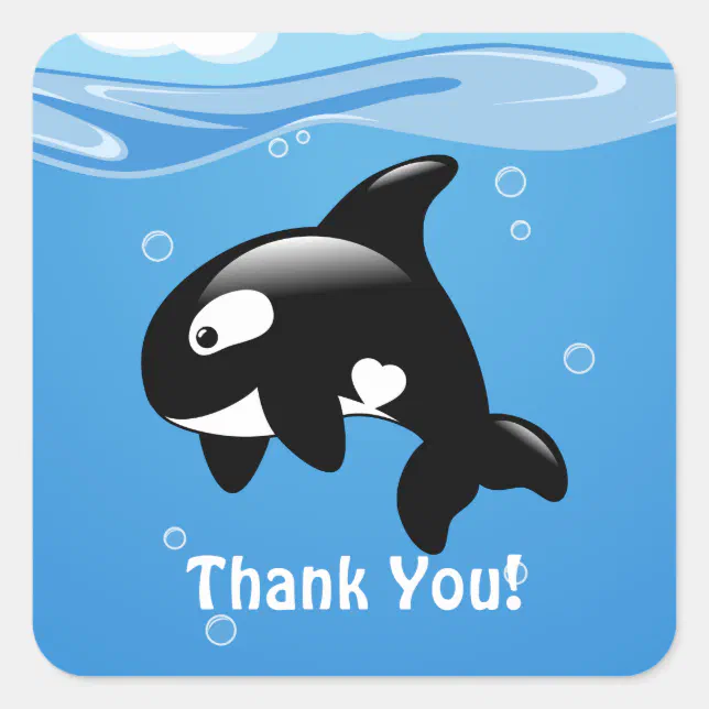 Cute Little Orca Whale Thank You Square Sticker | Zazzle