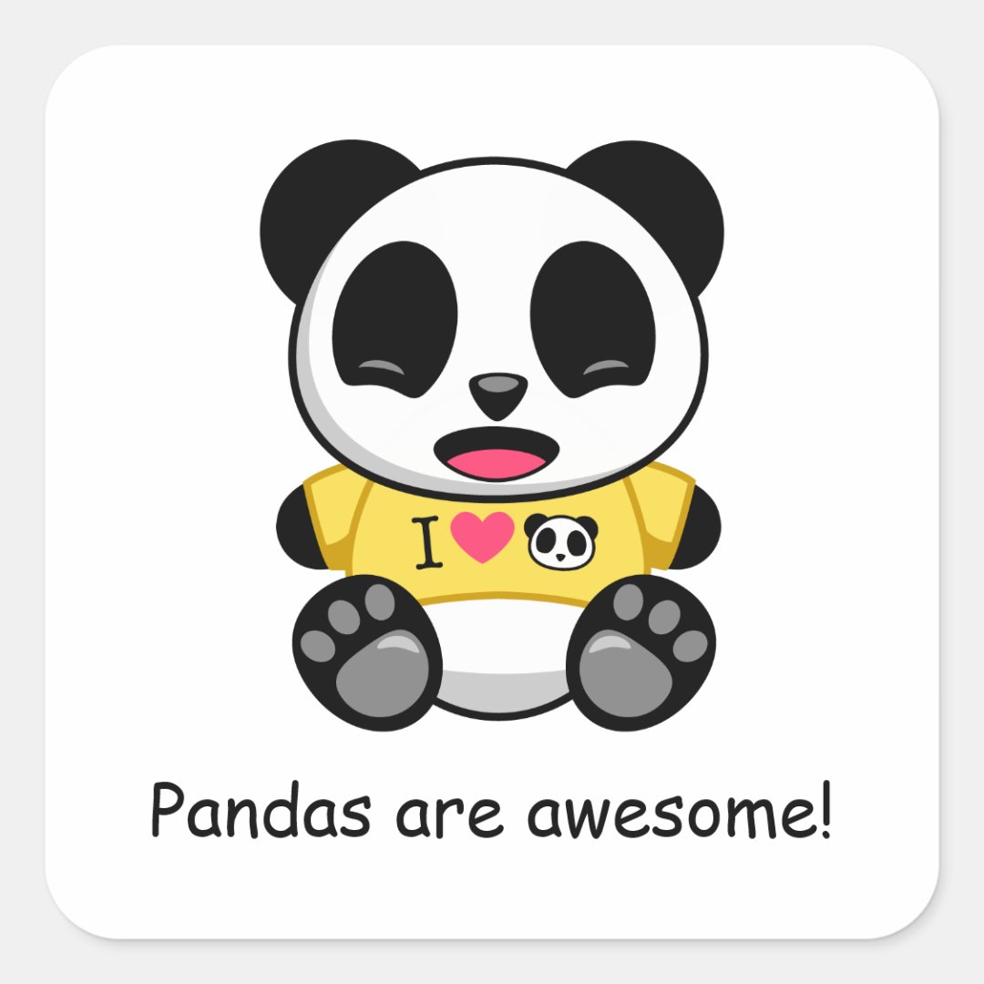 Cute Little Panda on White Square Sticker | Zazzle