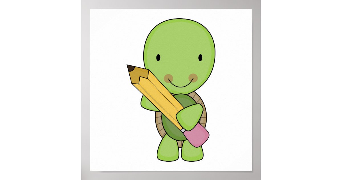 cute little pencil turtle poster | Zazzle