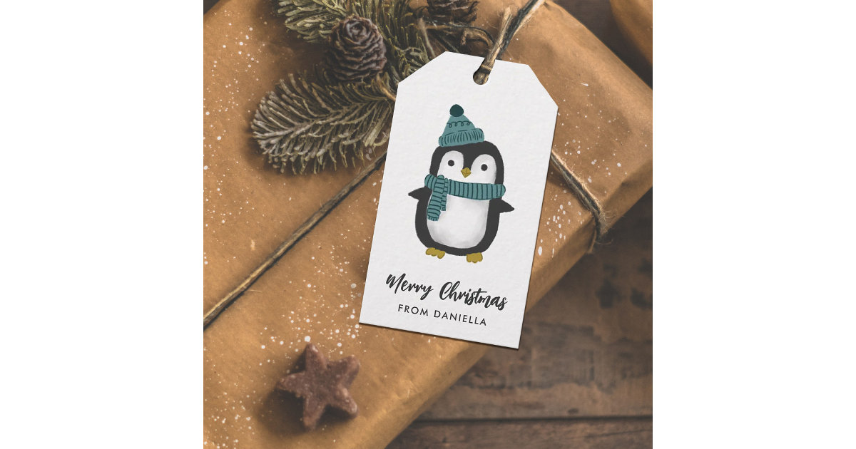 Cute Little Penguin Personalized Christmas Gift Tags | Zazzle