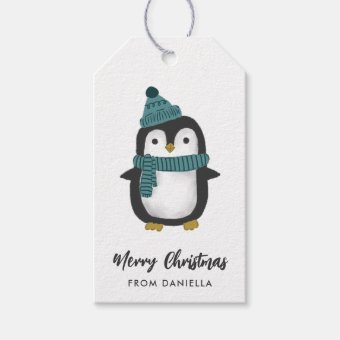 Cute Little Penguin Personalized Christmas Gift Tags | Zazzle