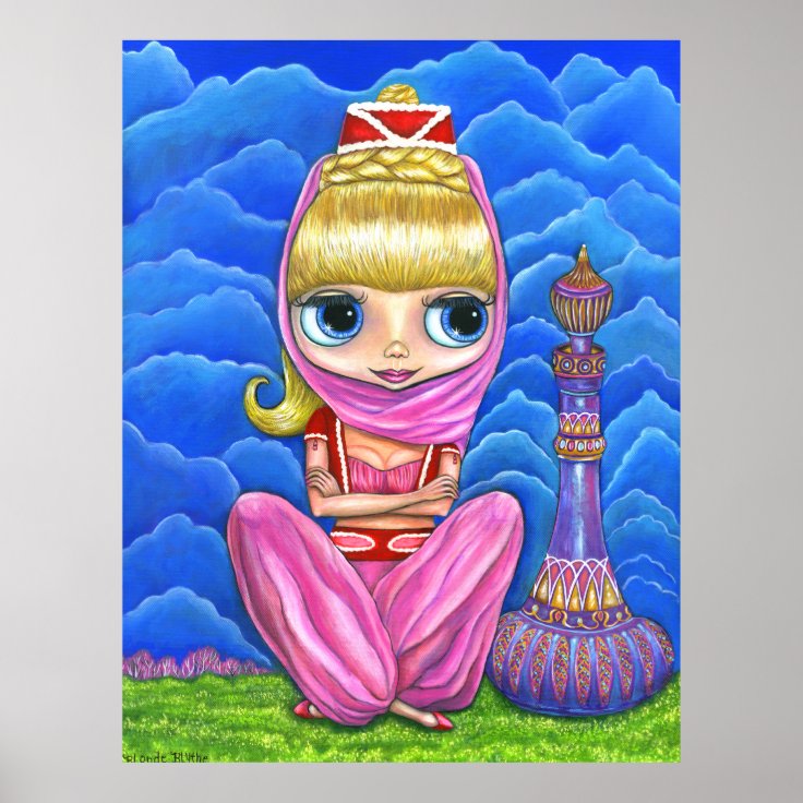 Cute Little Pink Genie Girl & Purple Magic Bottle Poster | Zazzle