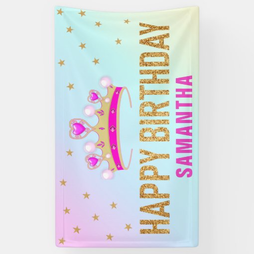 Cute Little Pink Princess Crown Birthday Party Banner | Zazzle
