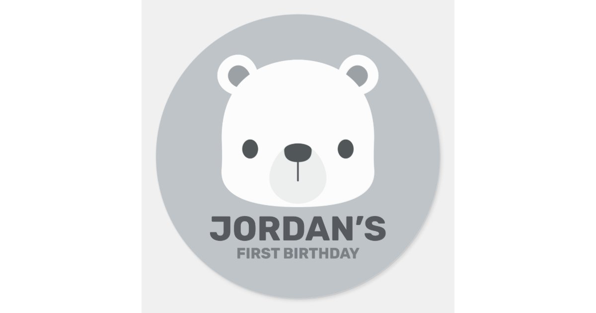 Cute Little Polar Bear with Personalized Name Classic Round Sticker ...