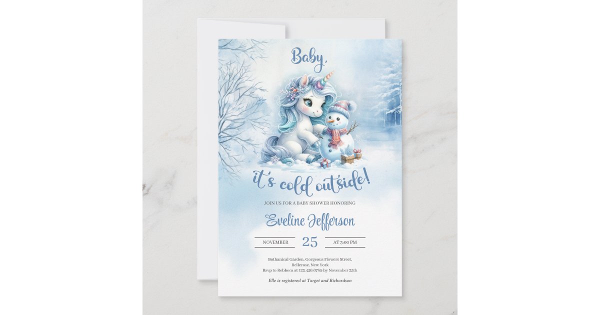 Cute little pony with snowman in snowy forest invitation | Zazzle