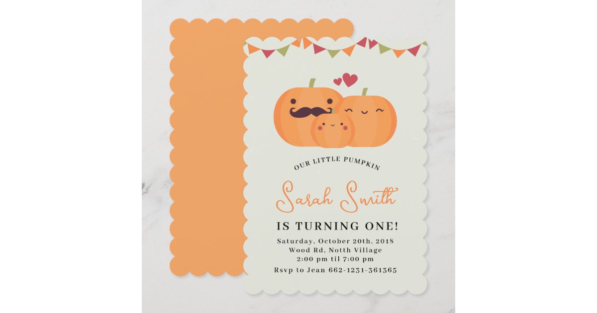 Cute Little Pumpkin 1st Birthday Party Invitation | Zazzle