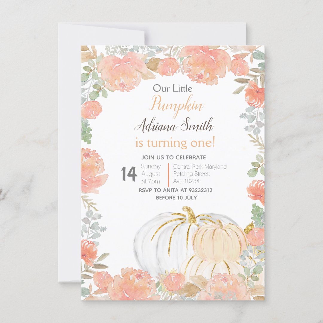 Cute Little Pumpkin Fall Birthday Autumn Pastel Invitation | Zazzle